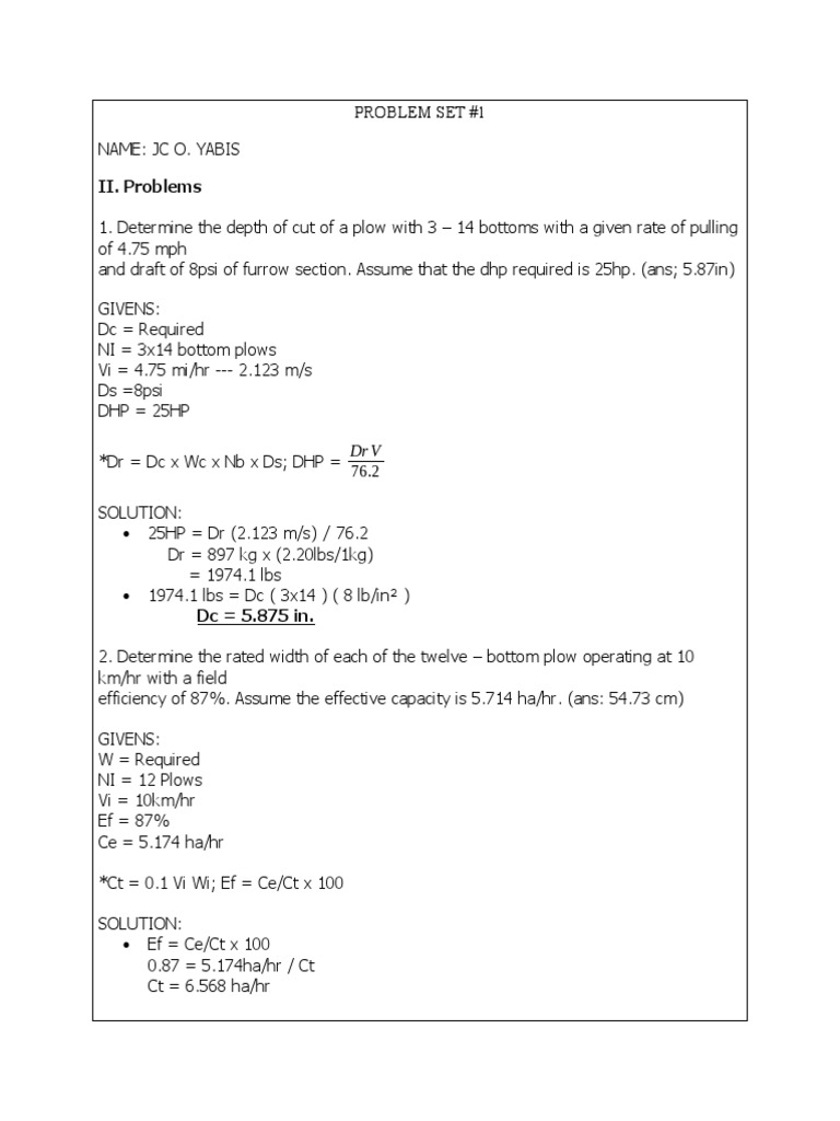 Area 1 PROBLEM SET #1 | PDF | Plough | Agriculture Area 1 PROBLEM SET #1 | PDF | Plough | Agriculture