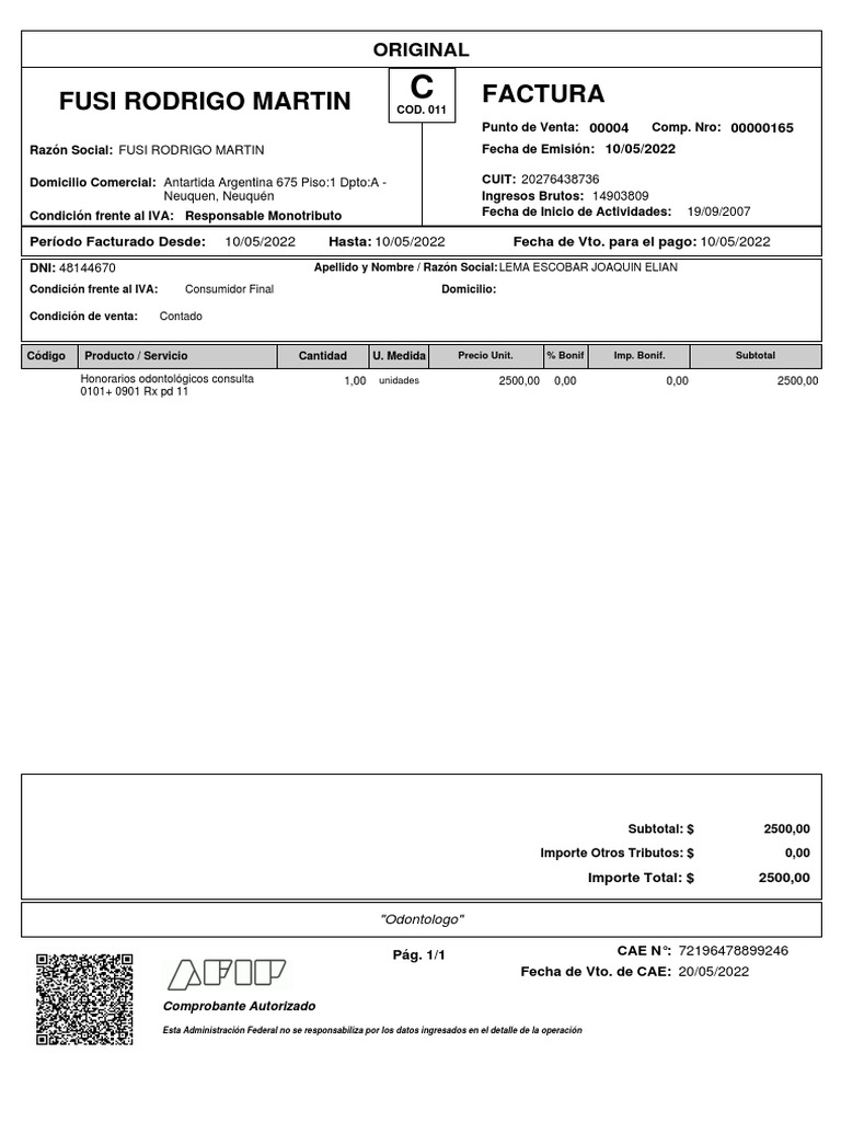 Fusi Rodrigo Martin Factura: Original | PDF