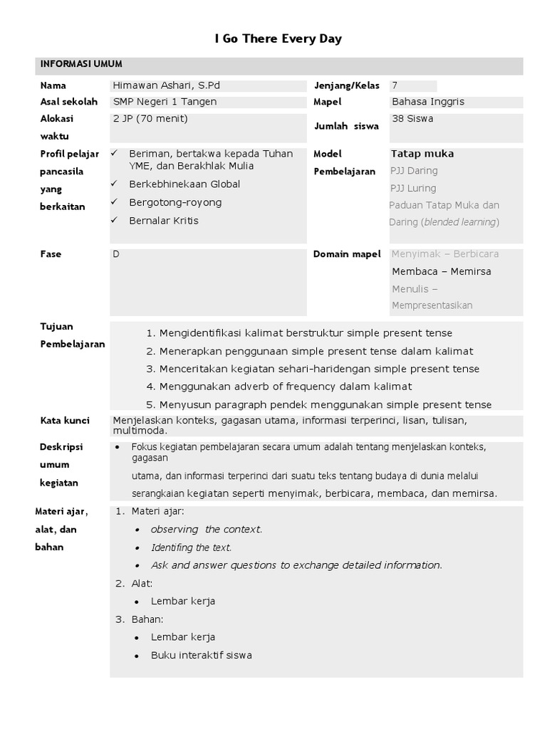 Modul Ajar 1 SMT 2 B Inggris SMP | PDF