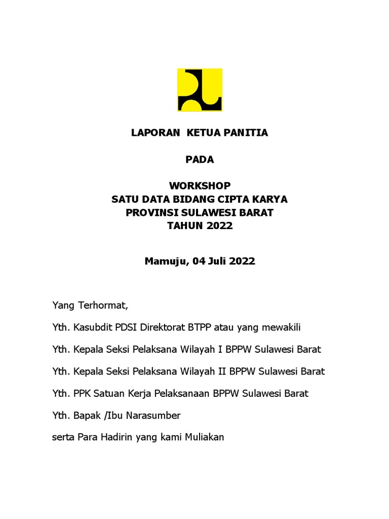 Laporan Ketua Panitia Kegiatan Workshop Satu Data | PDF