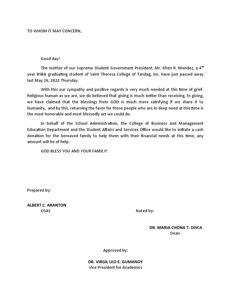 Funeral Donation Request for Bereaved Family | PDF