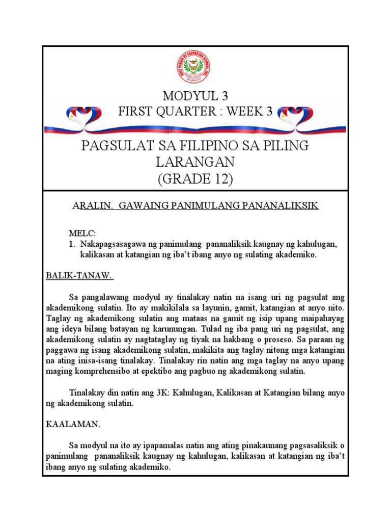 Module 3 Filipino Grade 12 | PDF