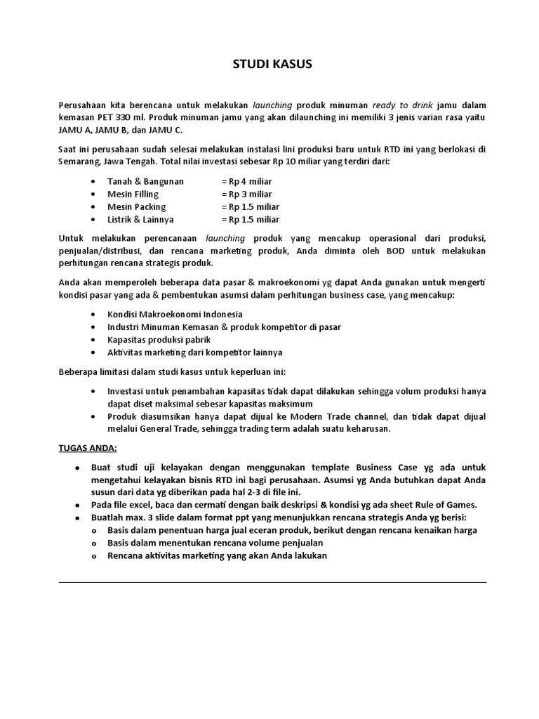 SOAL BUSINESS CASE - Training Finance For Non-Finance | PDF