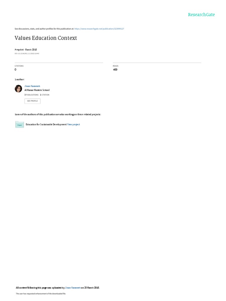 Values Education Context: March 2018 | PDF | Value (Ethics) | Reason