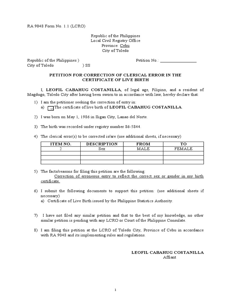 Correction of Entry - Costanilla | PDF | Government And Personhood ...