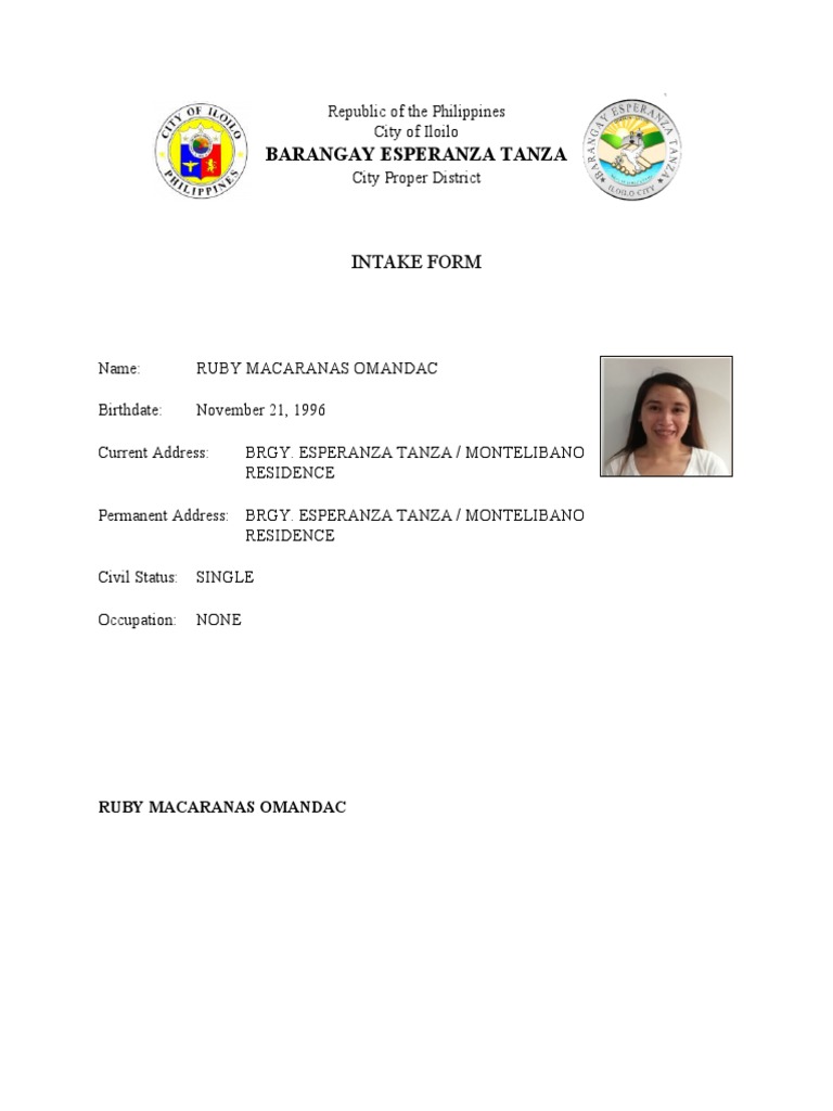 INTAKE FORM For Boarders or Non Resident | PDF