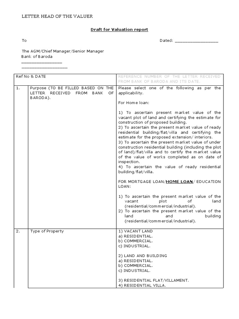 Valuation Report Format CPC | PDF | Real Estate Appraisal | Real Estate