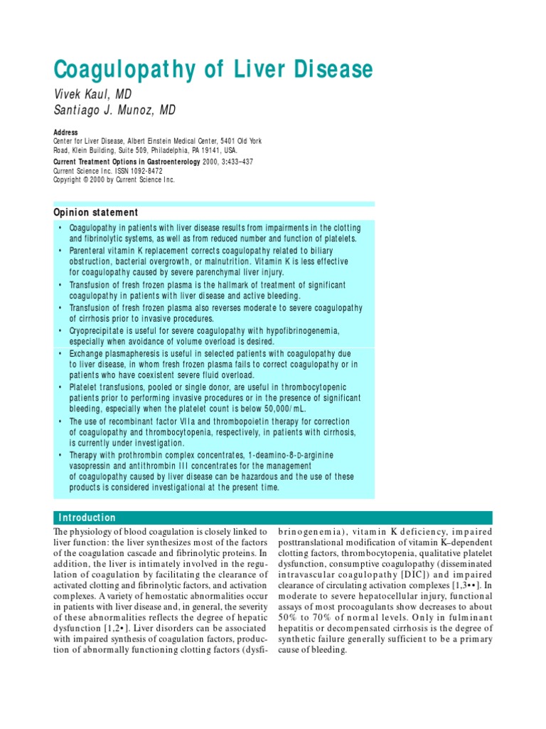 Coagulopathy of Liver Disease | Coagulation | Blood Transfusion