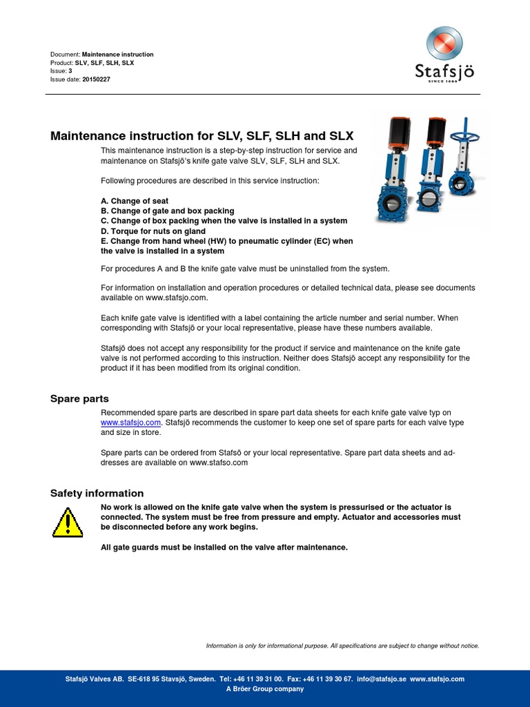 Maintain SLV, SLF, SLH, SLX valves | PDF | Valve | Mechanical Engineering