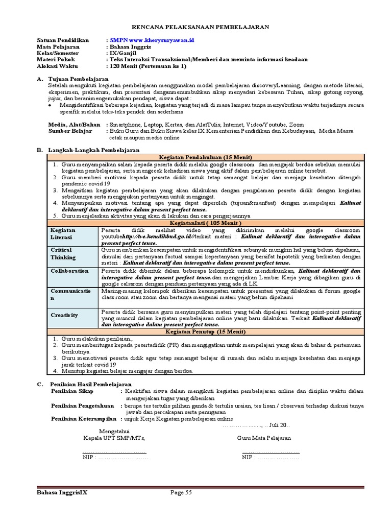 RPP 6. Teks Interaksi Transaksional - Memberi Dan Meminta Informasi - (WWW - Kherysuryawan.i | PDF