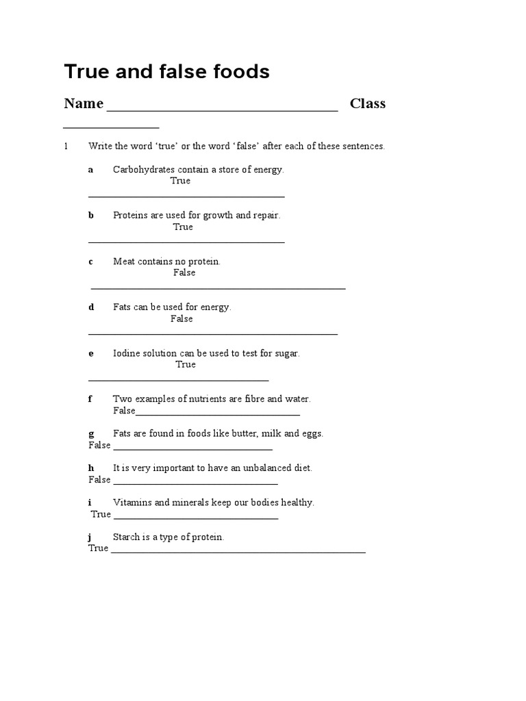 True and False Foods | PDF | Foods | Nutrients