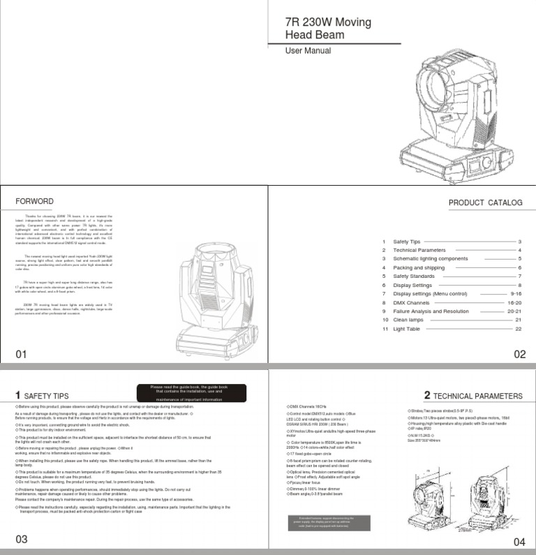 7R 230W Moving Head Beam: User Manual | PDF | Power Supply | Electrical Connector
