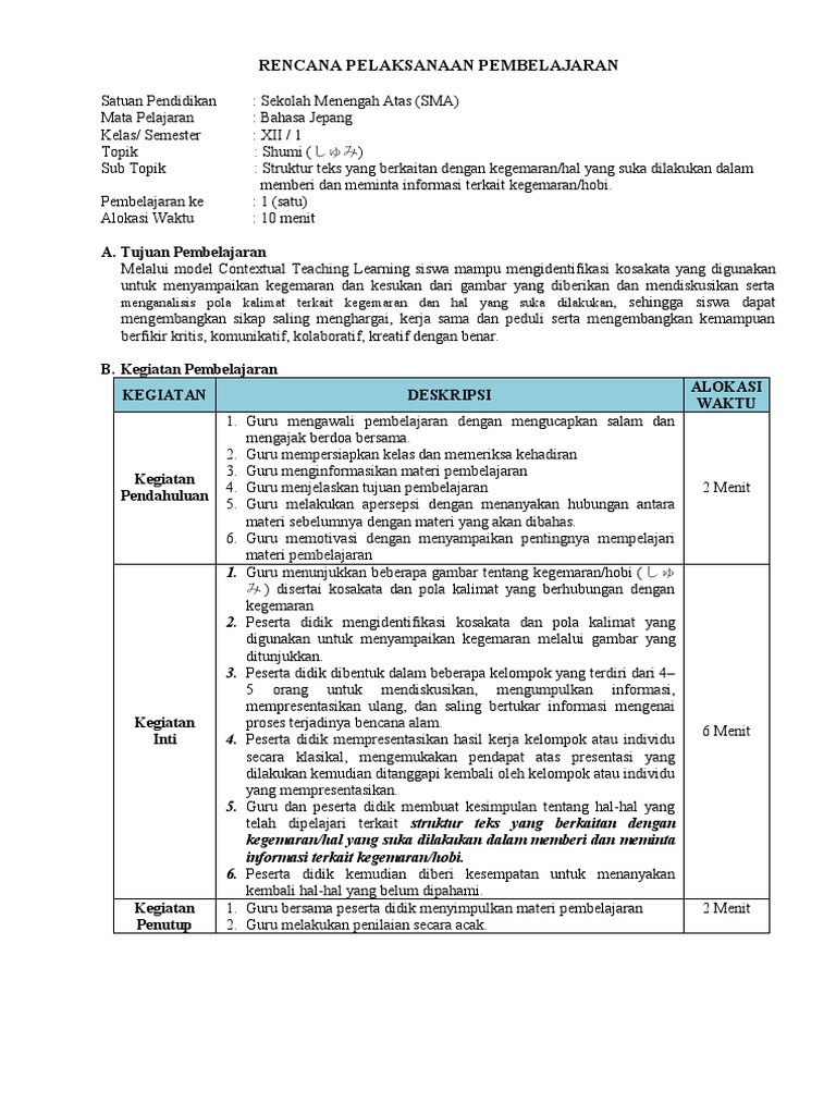 Rencana Pembelajaran SHUMI Kelas XII | PDF