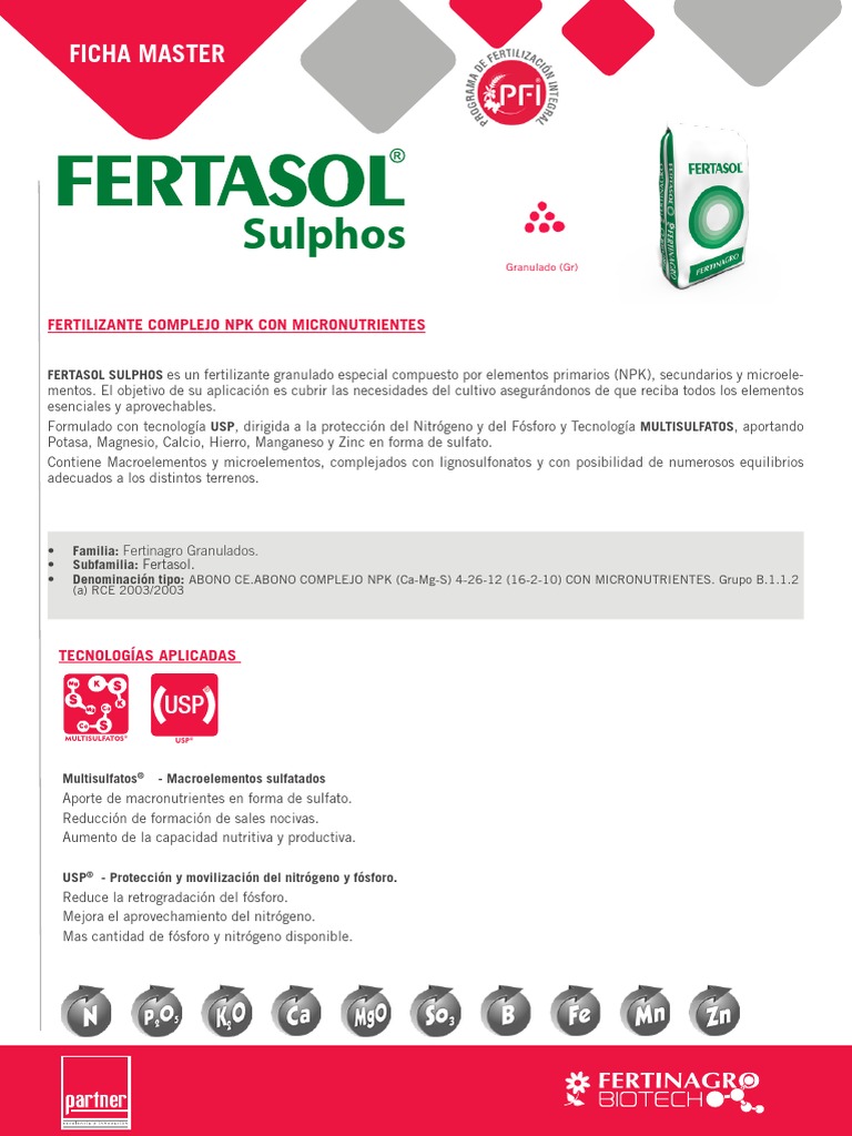 Fertasol Sulphos PartnerChile | PDF | Fertilizante | Compuestos químicos