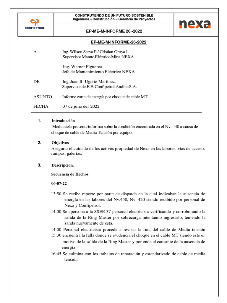 INFORME de Choque de Cable en Nv. 440 | PDF