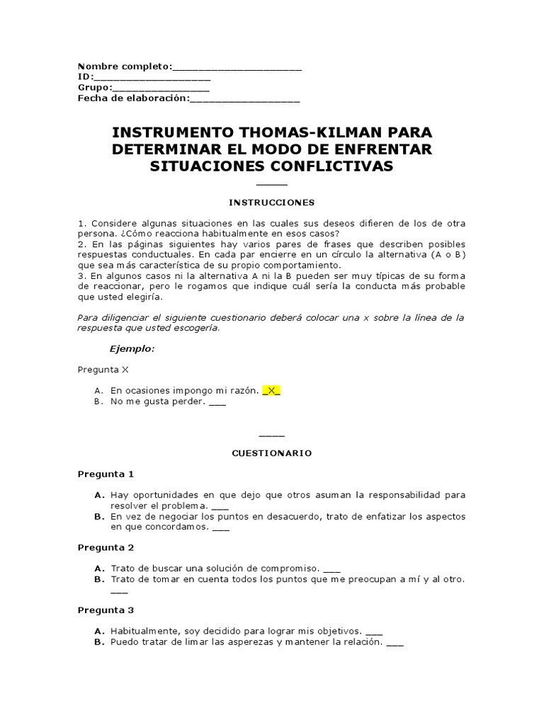 Anexo 1. Cuestionario TKI Test | PDF | Cuestionario