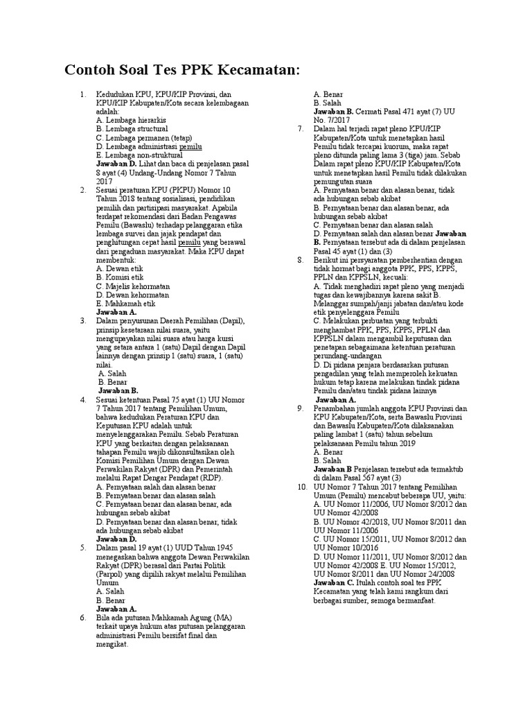 Contoh Soal Tes PPK Kecamatan | PDF