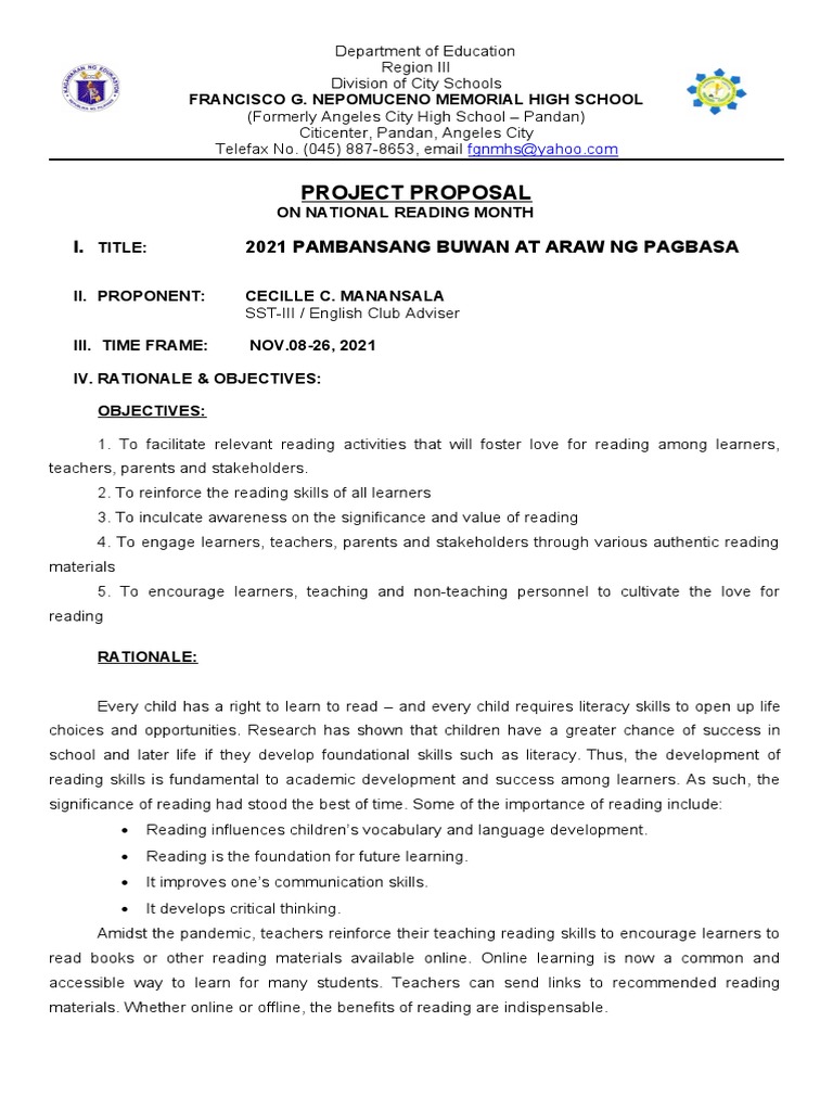 National Reading Month Program Proposal | PDF | Learning | Teachers