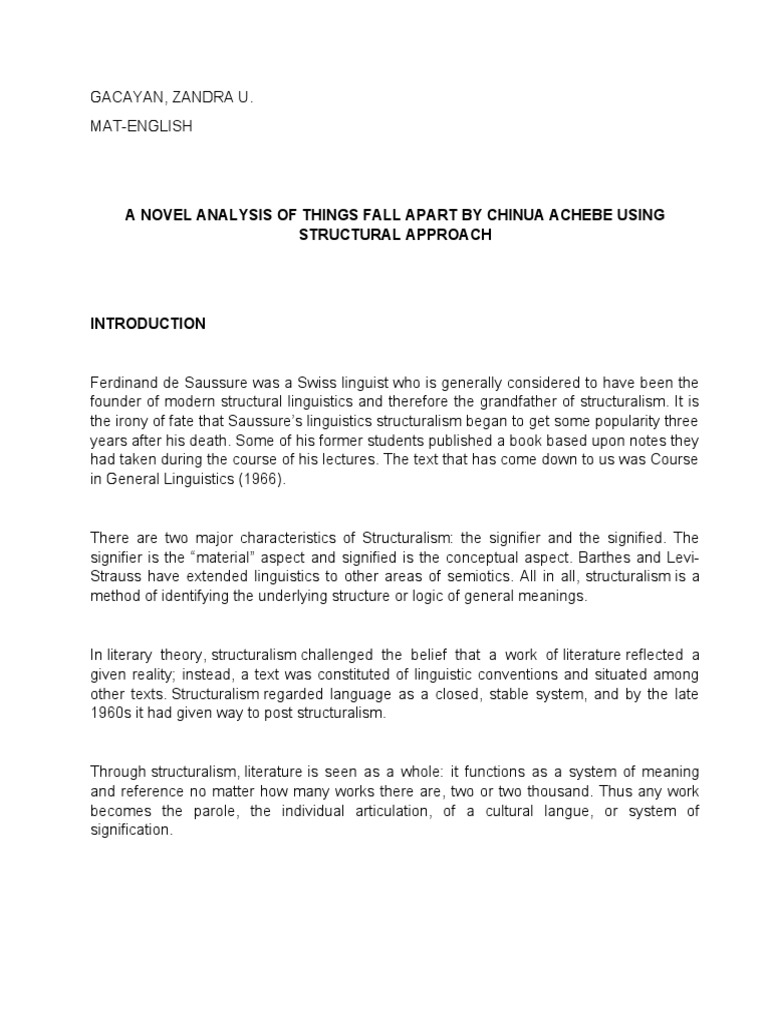 A Novel Analysis of Things Fall Apart by Chinua Achebe Using Structural ...