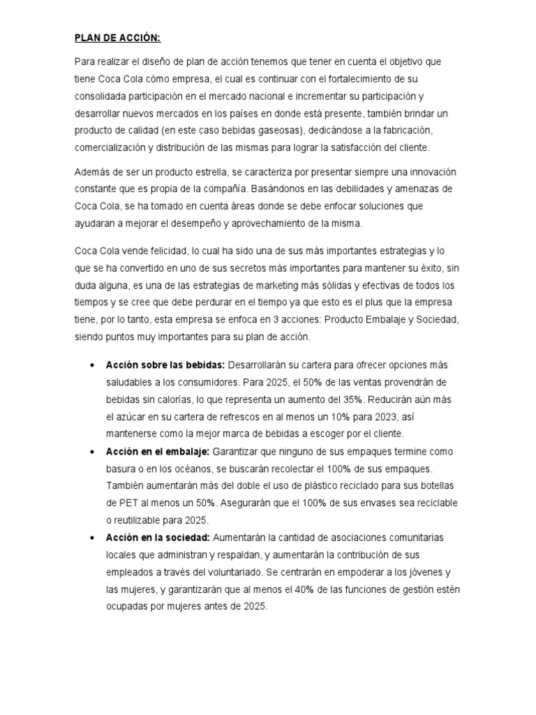 Plan de Acción | PDF | Coca Cola | Refresco