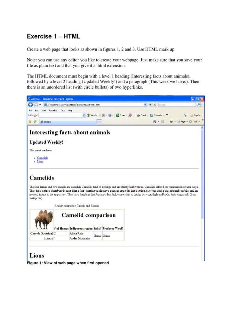 Exercise 1 - HTML: Figure 1: View of Web Page When First Opened | PDF