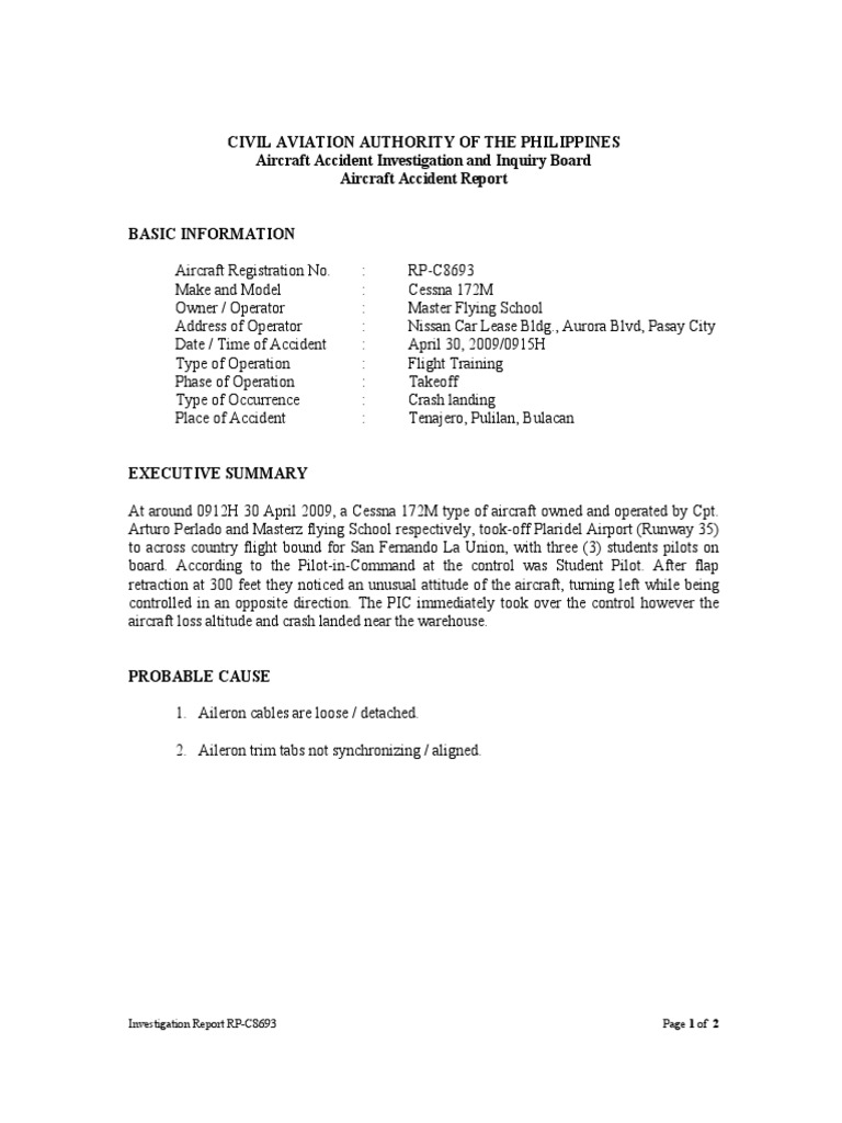 Civil Aviation Authority of The Philippines Aircraft Accident ...