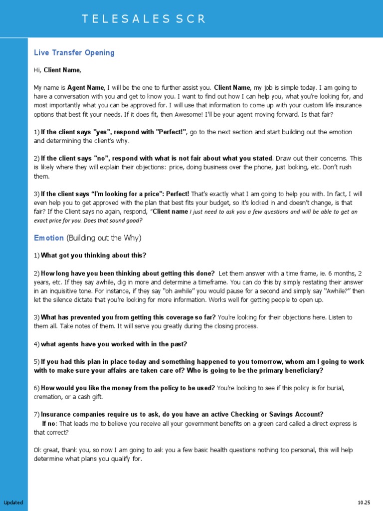 Telesales Phone Script 12 14 21 | PDF | Insurance
