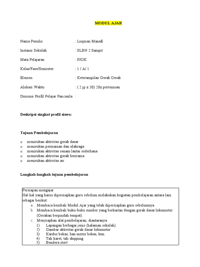 FORMAT MODUL AJAR Edit | PDF