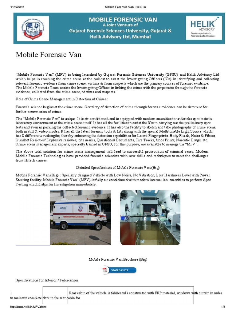 Mobile Forensic Van Overview and Specs | PDF | Crime Scene | Forensic ...