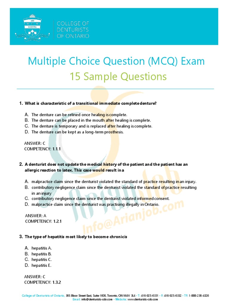 Multiple Choice Question (MCQ) Exam: 15 Sample Questions | PDF ...