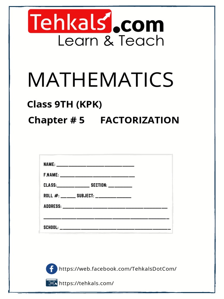 Mathematics Chapter 5 Factorization Class 9th Kpk Pdf