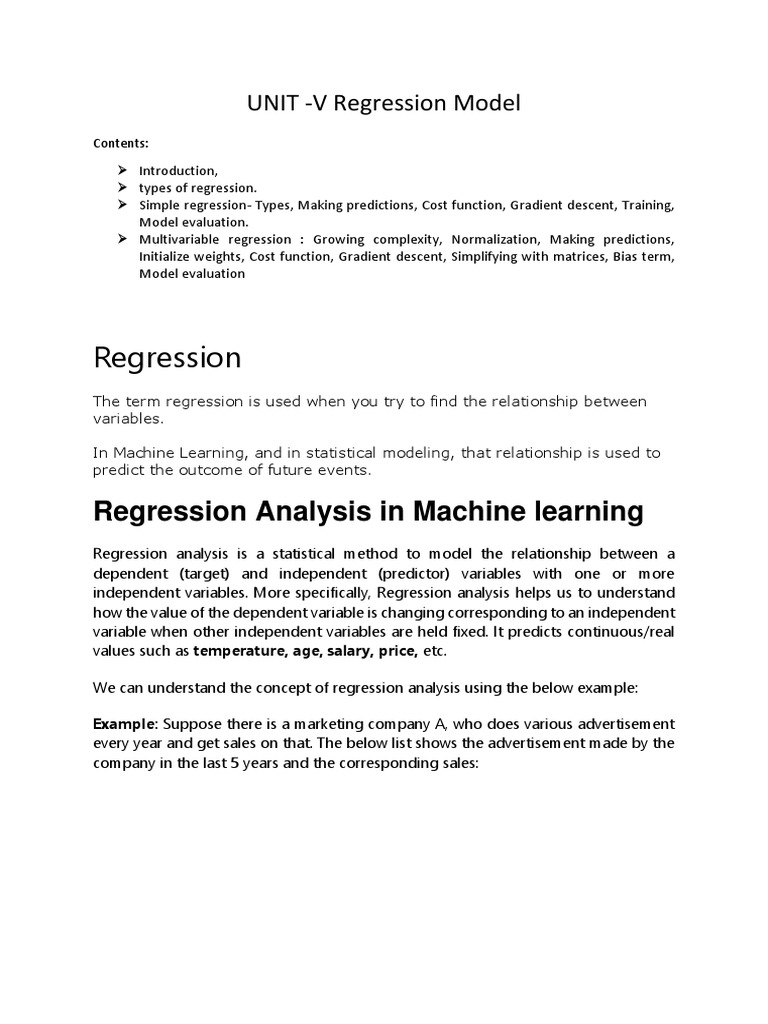 Regression: UNIT - V Regression Model | PDF | Regression Analysis | Dependent And Independent ...