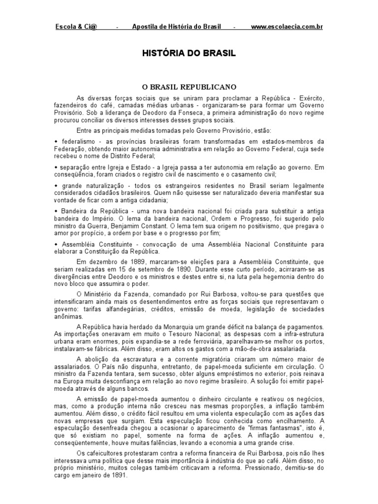 História - Apostila Historia Do Brasil | PDF | Brasil | República