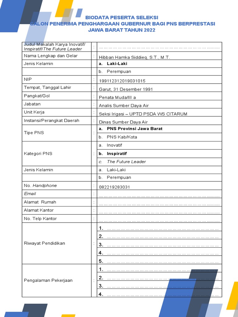 Form DRH PNS Berprestasi 2022 | PDF | Karier & Perkembangan