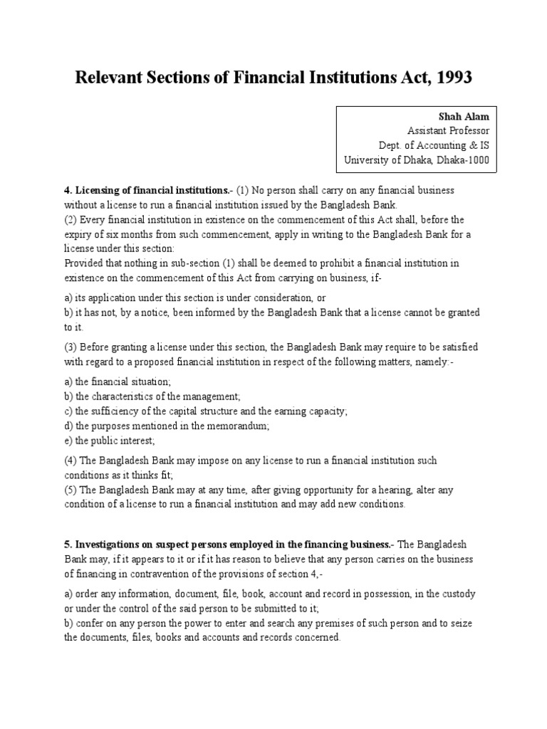 Financial Institutions Act, 1993 - Relevant Sections | PDF | Banks ...