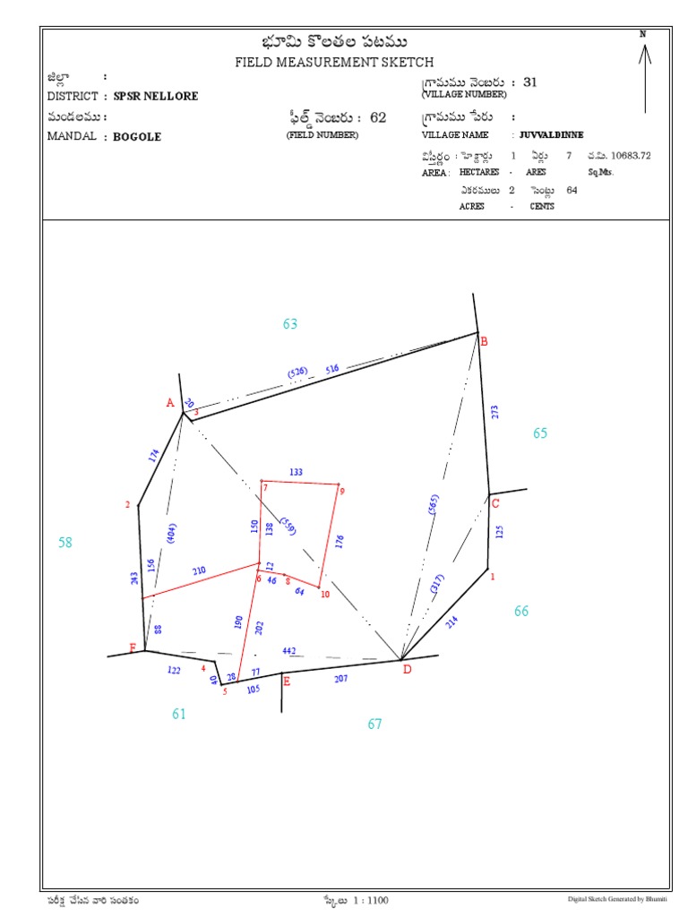 Field Measurement Sketch Documenting the Boundaries, Landmarks and ...