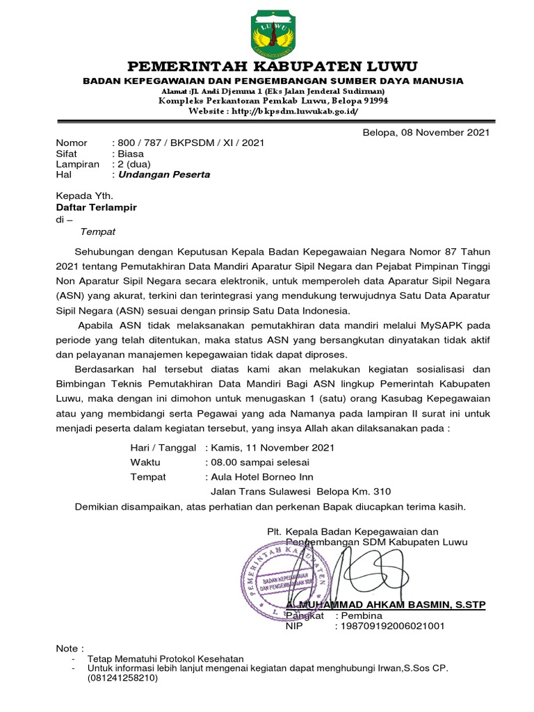 Undangan Bimtek PDM Luwu 2021 | PDF