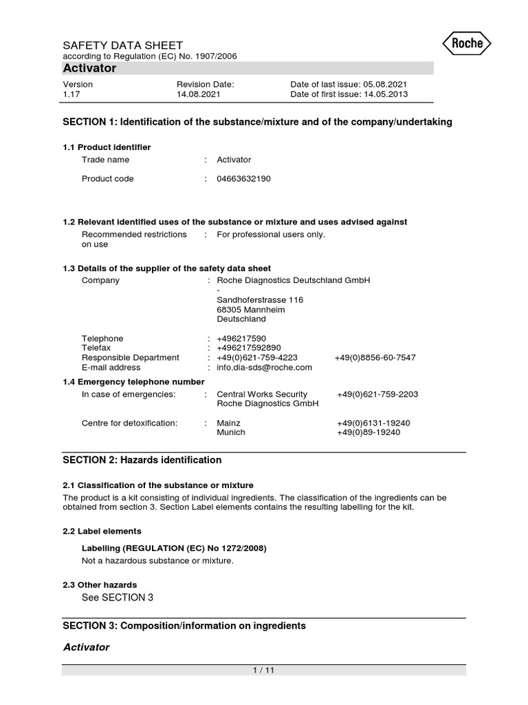 Activator: Safety Data Sheet | PDF | Dangerous Goods | Personal ...