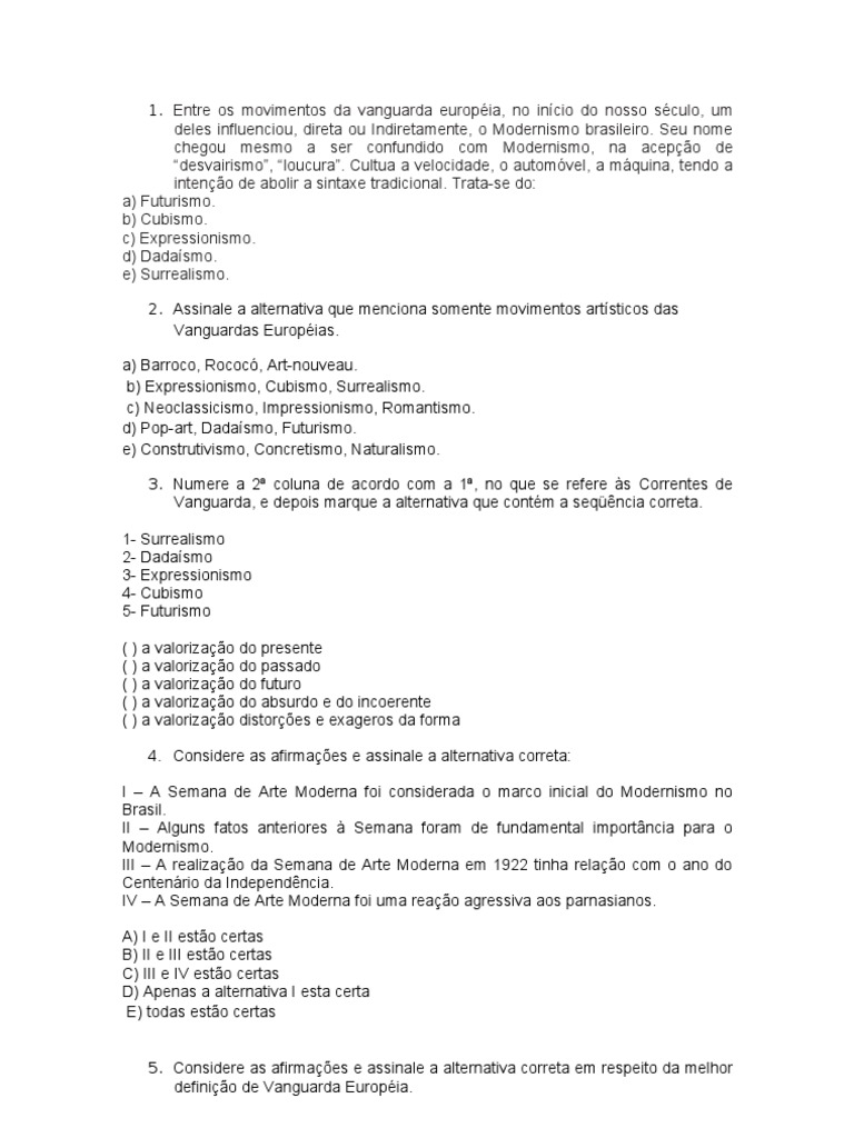 Entre Os Movimentos Da Vanguarda Européia | PDF | Modernismo ...