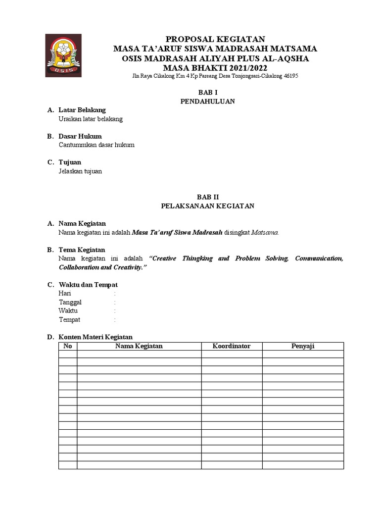 Format Proposal Matsama | PDF