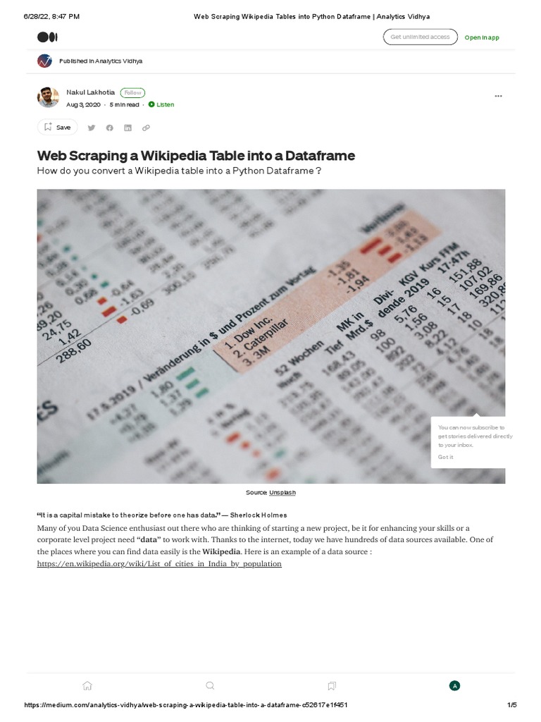 Web Scraping Wikipedia Tables Into Python Dataframe - Analytics Vidhya ...