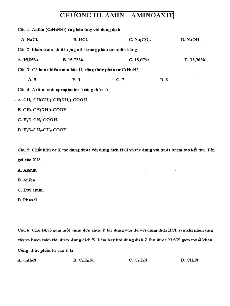 Bài Tập Amin Aminoaxit | PDF