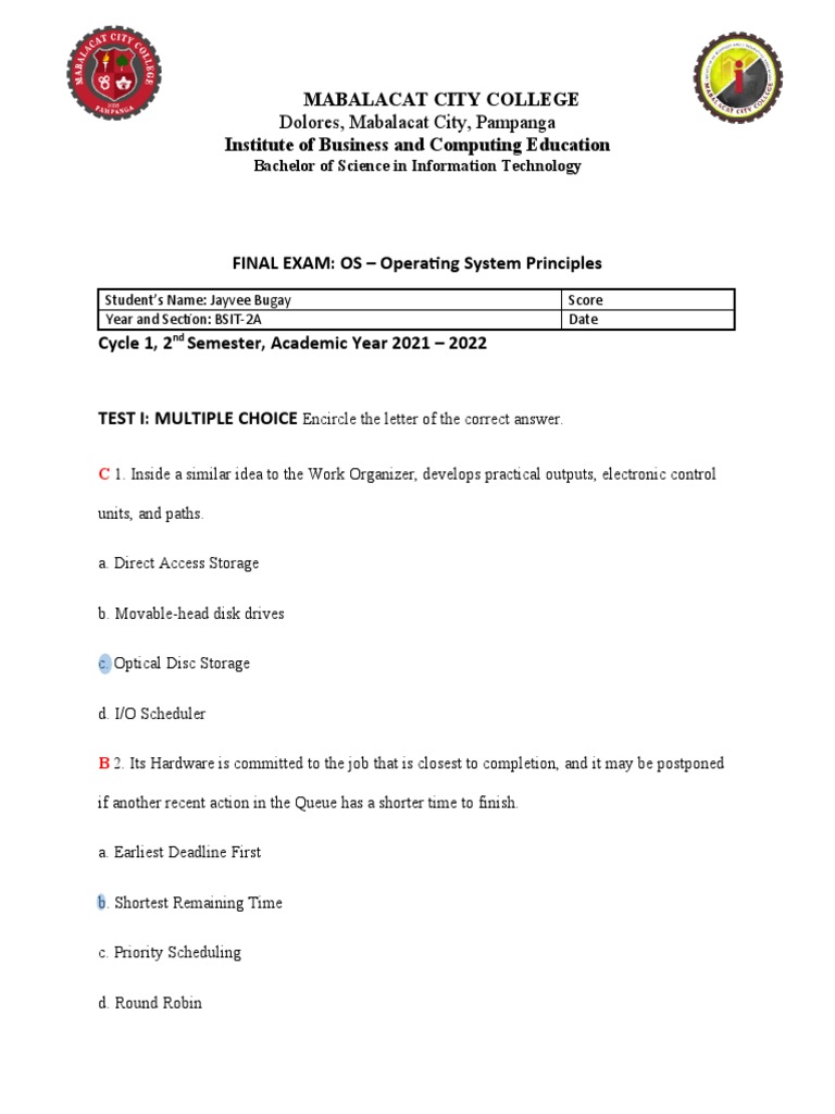 Os Final Exam | PDF | Computer Data Storage | Computer File