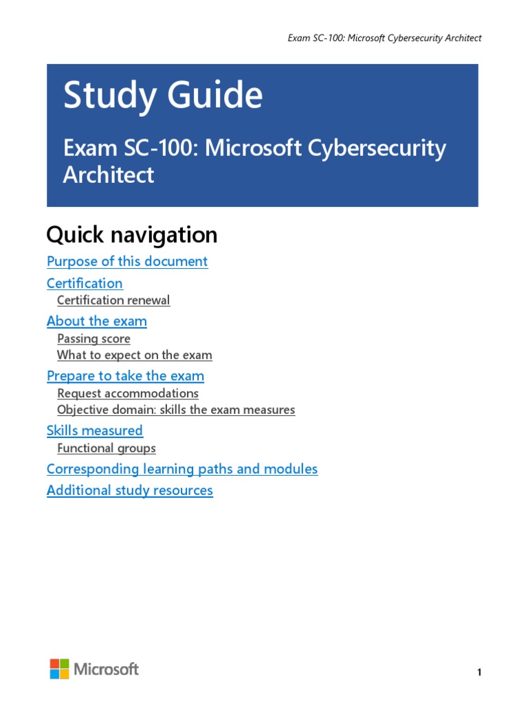 Study Guide: Exam SC-100: Microsoft Cybersecurity Architect | PDF ...