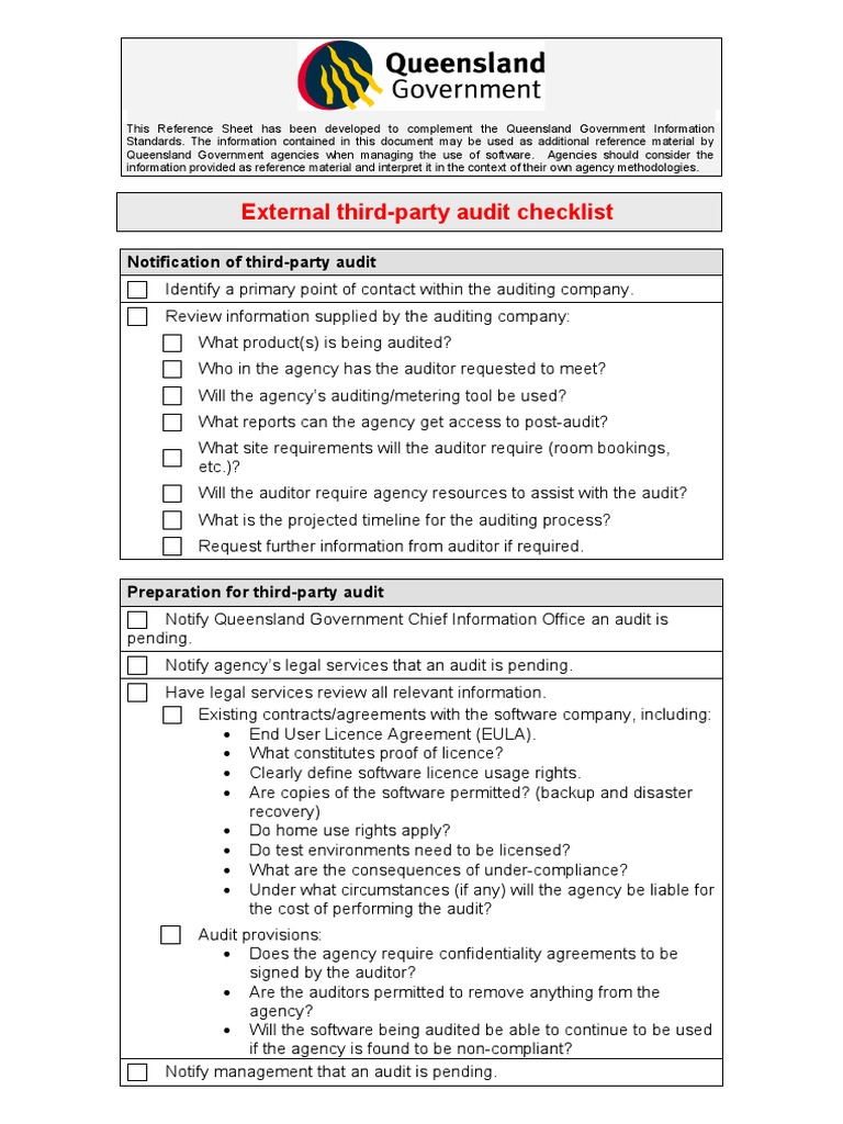 External Third-Party Audit Checklist | PDF | Audit | License