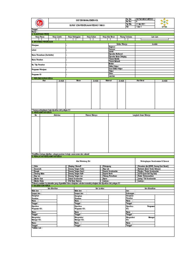 Form Izin Pekerjaan Resiko Tinggi | PDF
