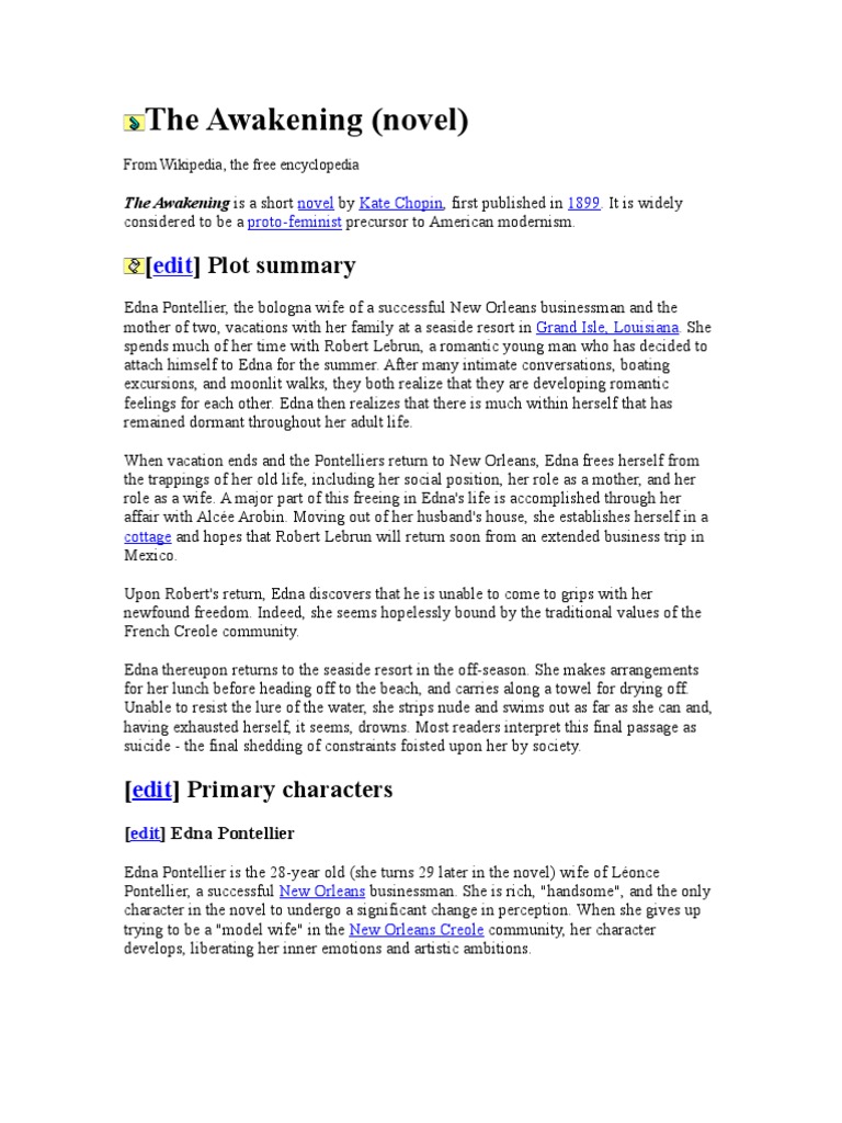 The Awakening (Novel) : Plot Summary | PDF | The Awakening (Chopin Novel)