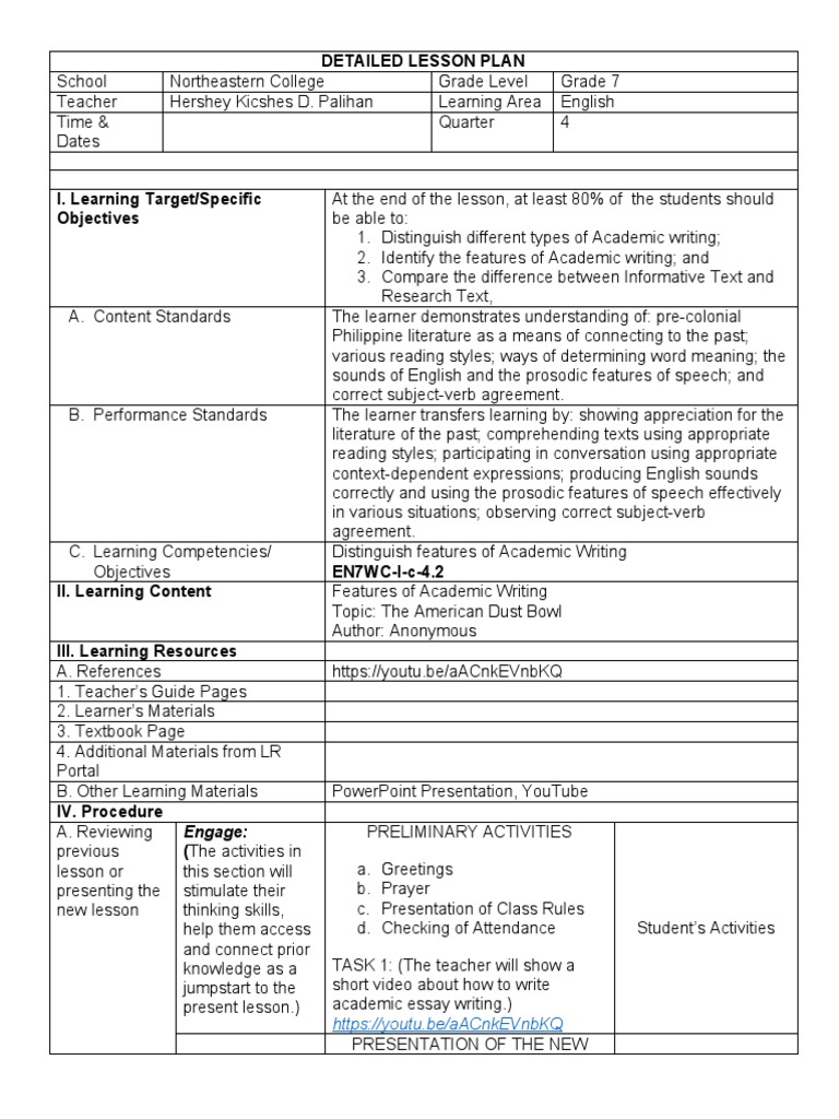 DLP Grade 7 The American Dust Bowl | PDF | Essays | Teachers