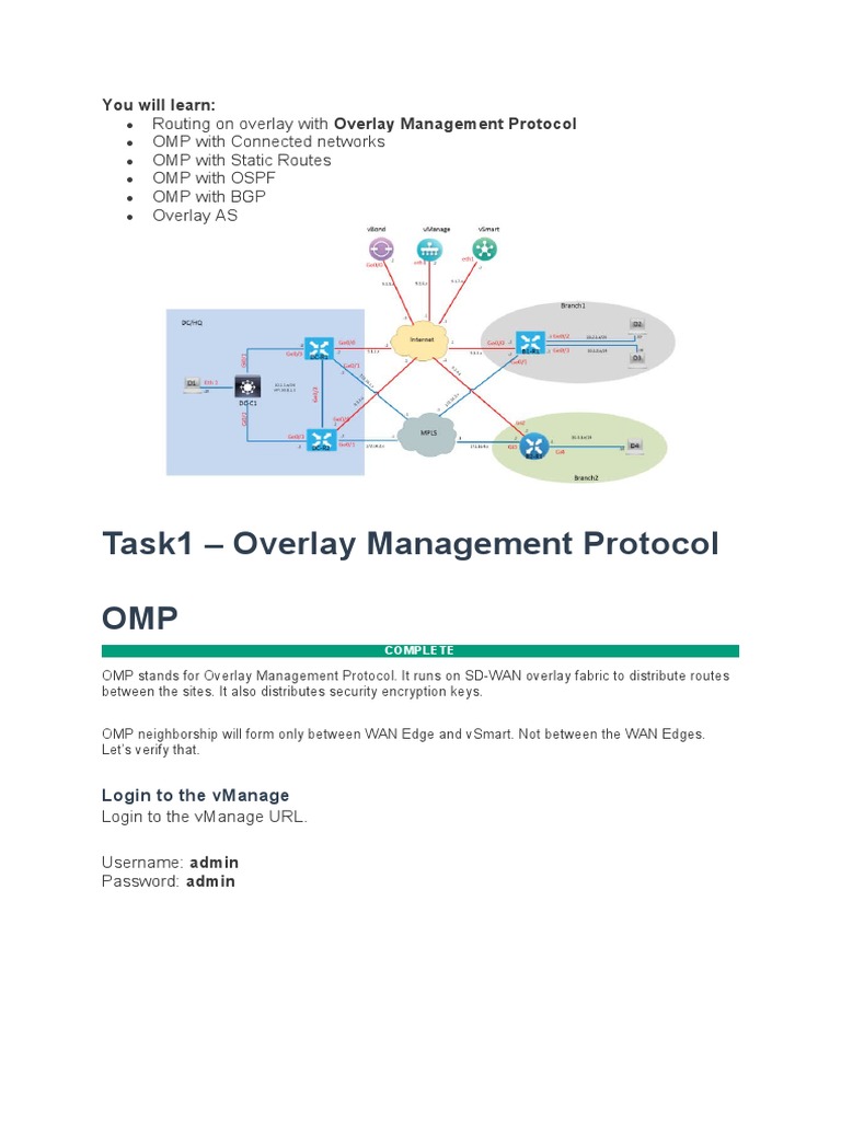 Cisco SD-WAN OMP Lab Guide | PDF | Routing | Ip Address