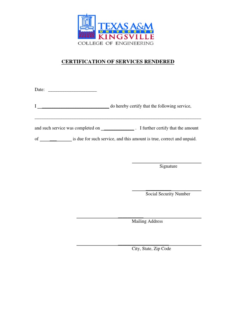 Certification of Services Rendered | PDF